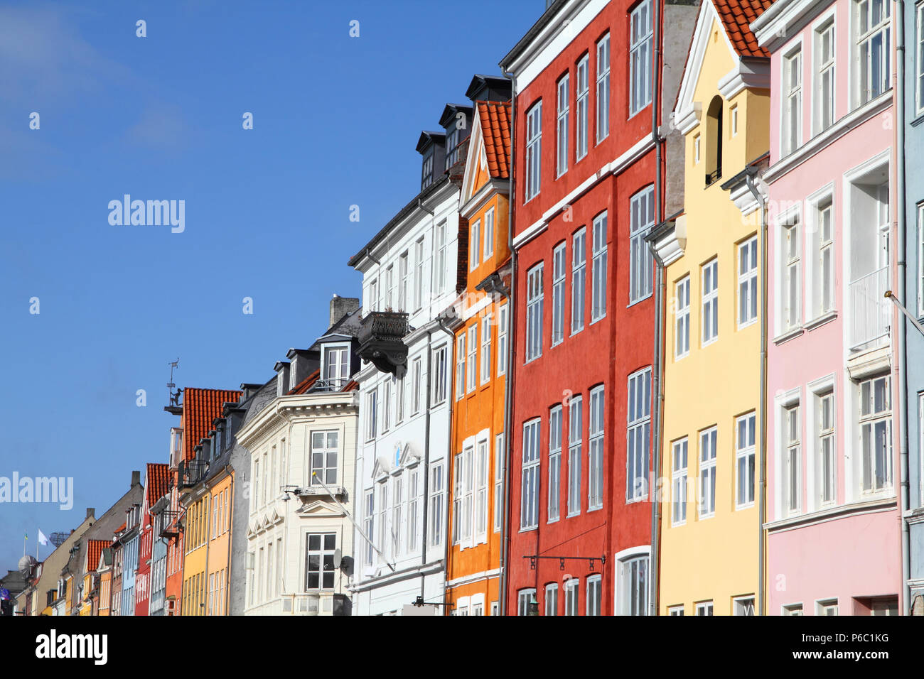 Copenhagen, Denmark - colorful buildings of Nyhavn street. Oresund ...