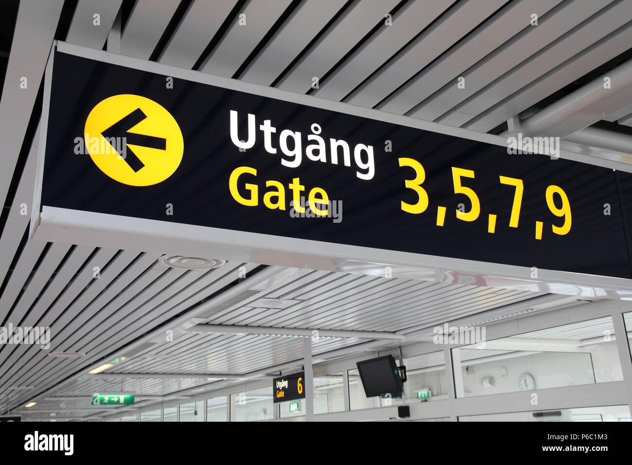 Typical illuminated directions sign in a modern international airport ...