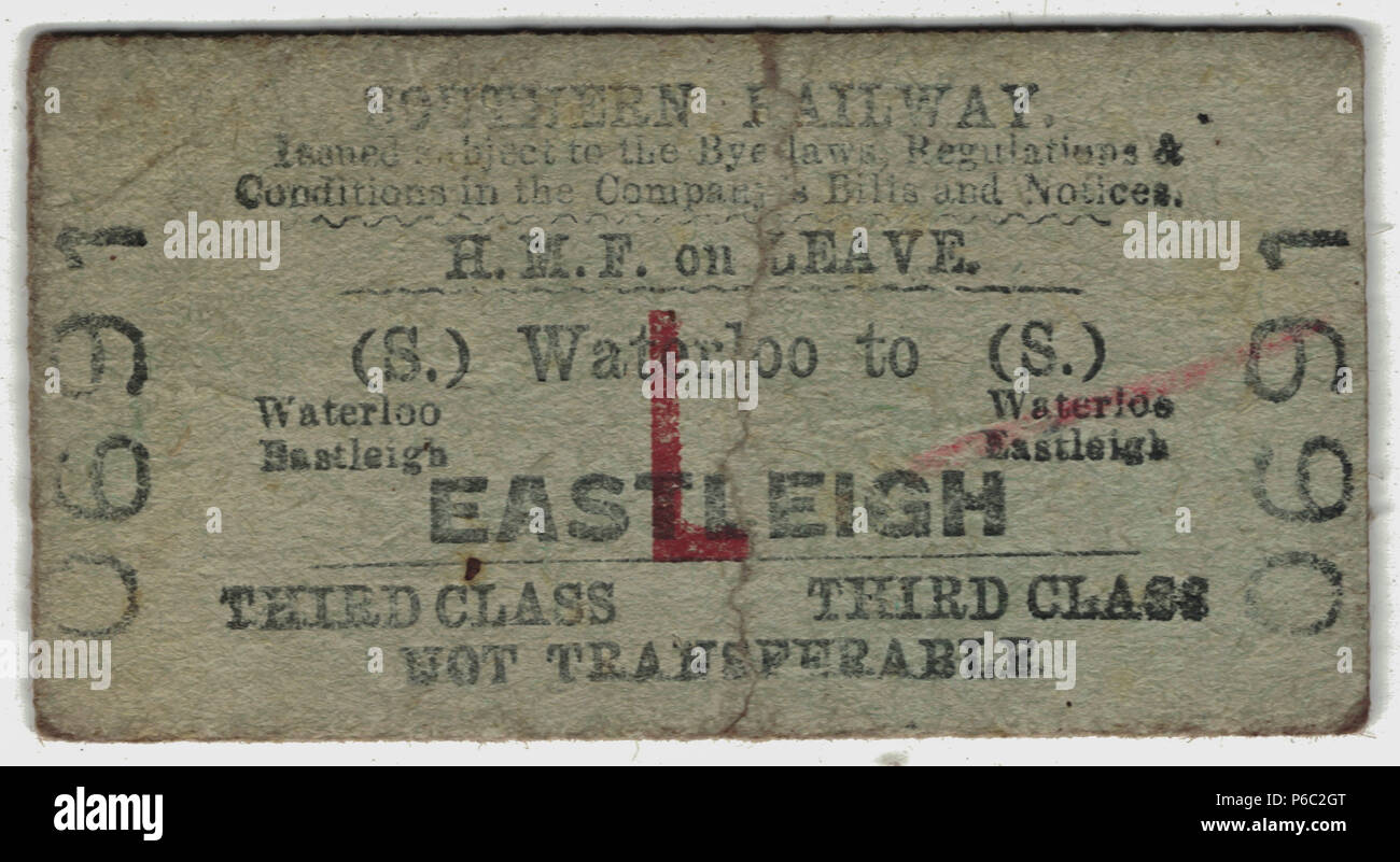 Train ticket for Southern Railways, Third Class for H.M.F, His Majesty ...