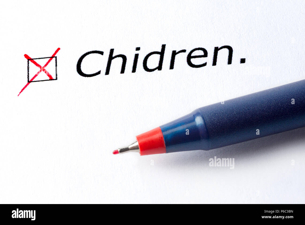 The word children is printed on a white background. Check mark in red ...