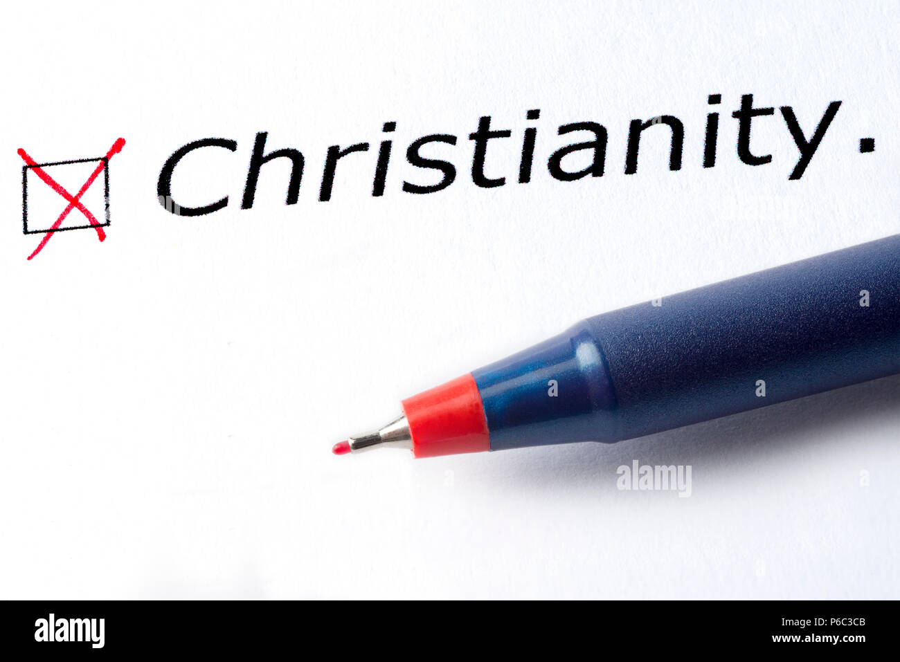 The word Christianity is printed on a white background. Check mark in ...