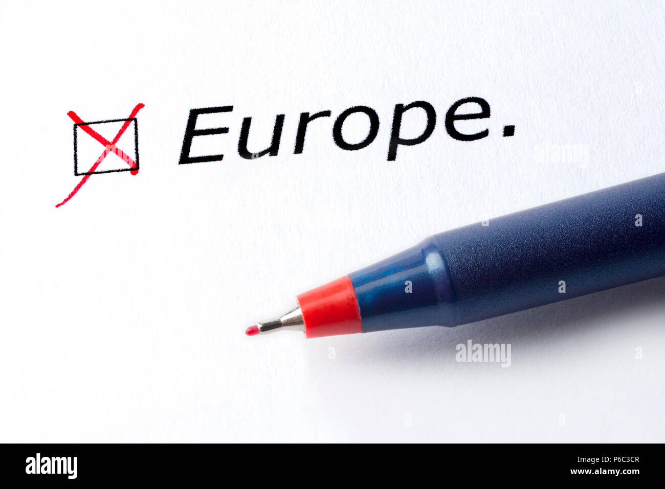 The word Europe is printed on a white background. Check mark in red ...