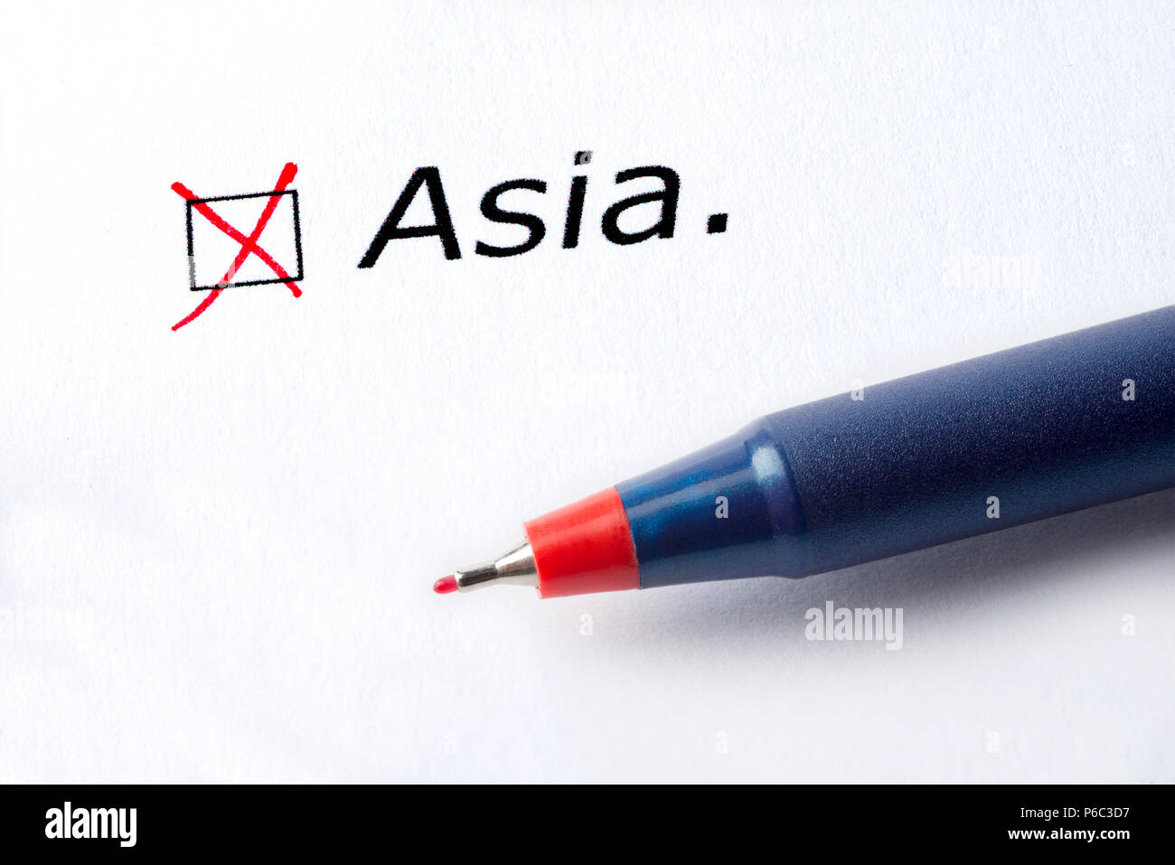 The word Asia is printed on a white background. Check mark in red ...