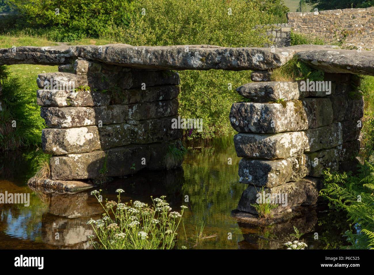 Postbridge Dartmoor Devon England June 24, 2018 Ancient clapper bridge ...