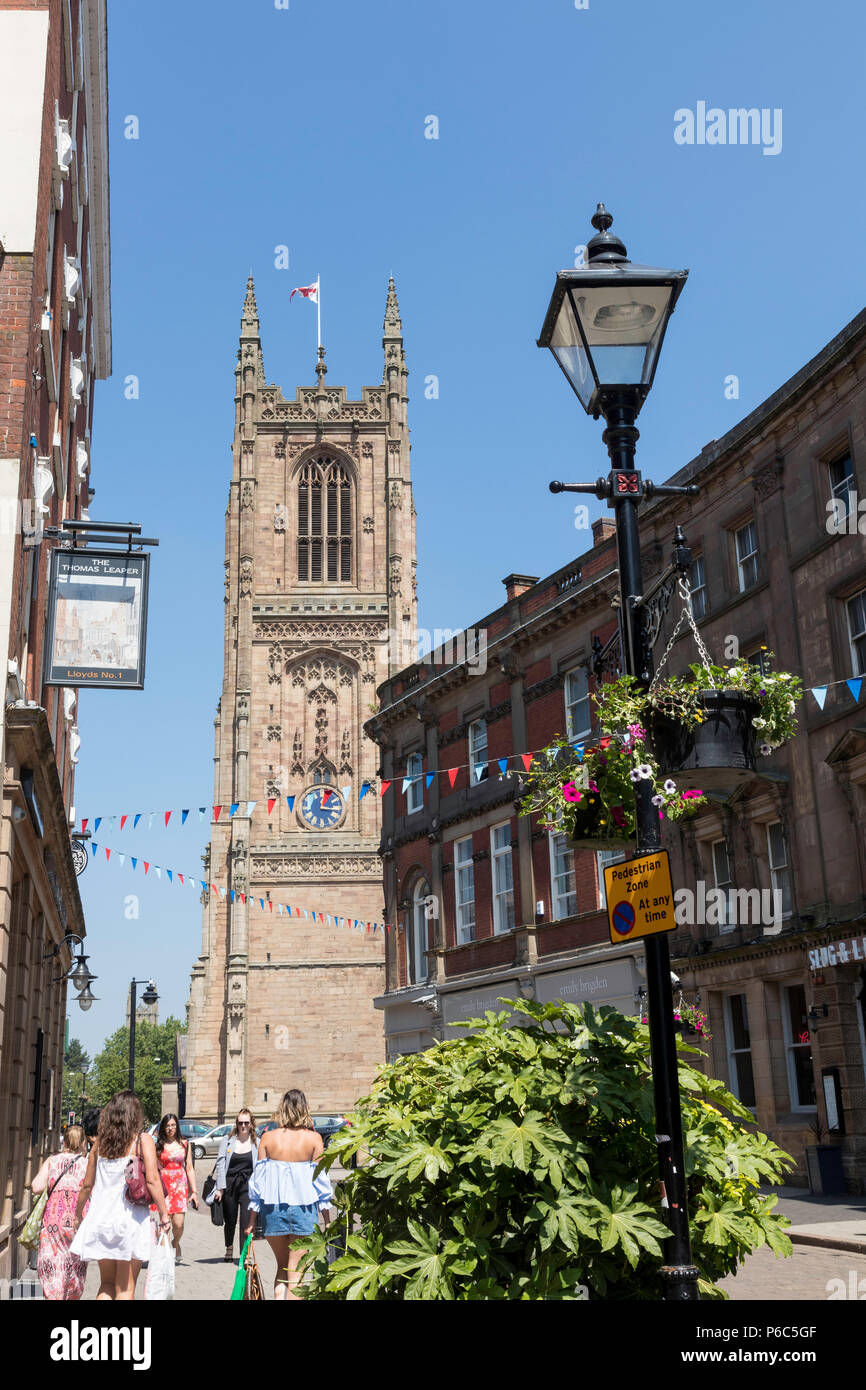 Derby cathedral tower at Iron Gate Stock Photo - Alamy