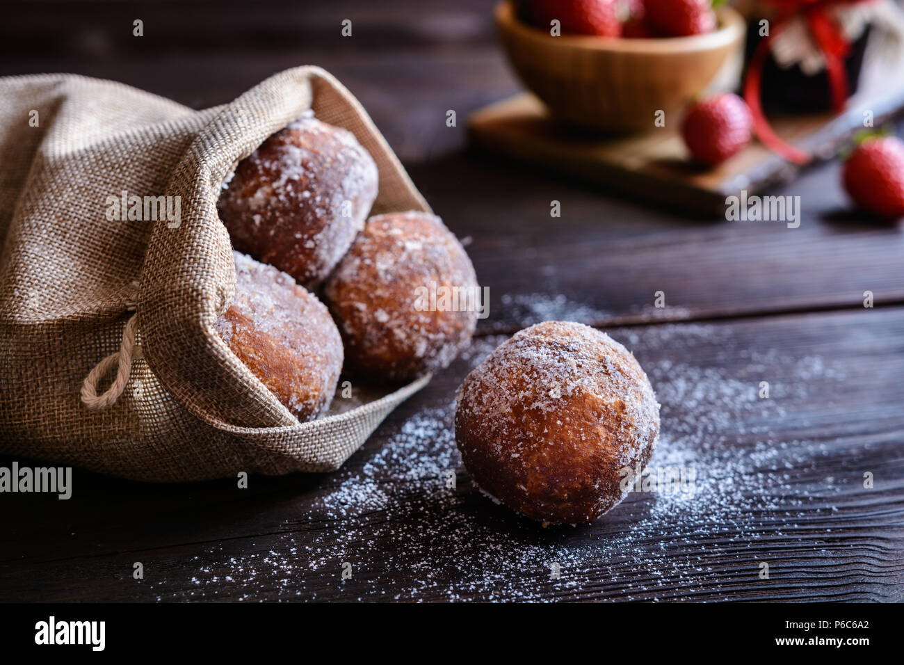 Bomboloni - traditional Italian doughnuts stuffed with strawberry jam ...