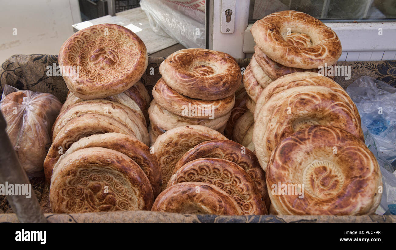 Fresh nan at the Main Bazaar, Karakol, Kyrgyzstan Stock Photo - Alamy