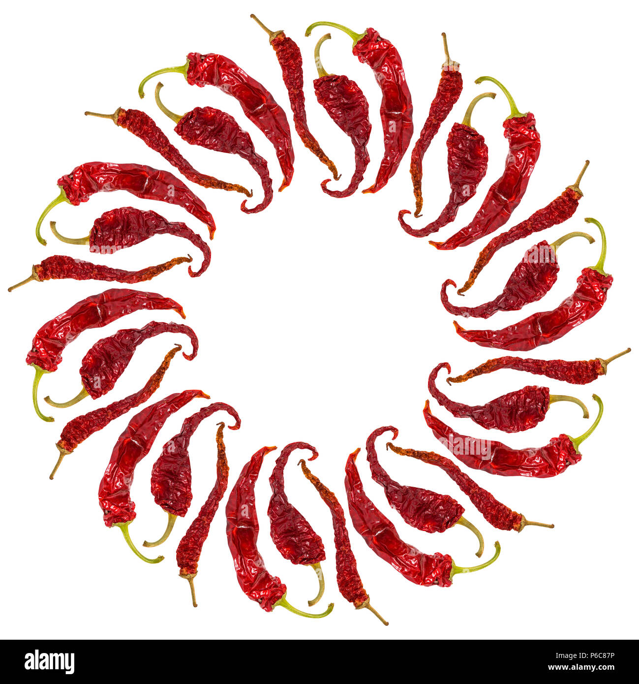 Round frame of chili peppers on white background Stock Photo - Alamy
