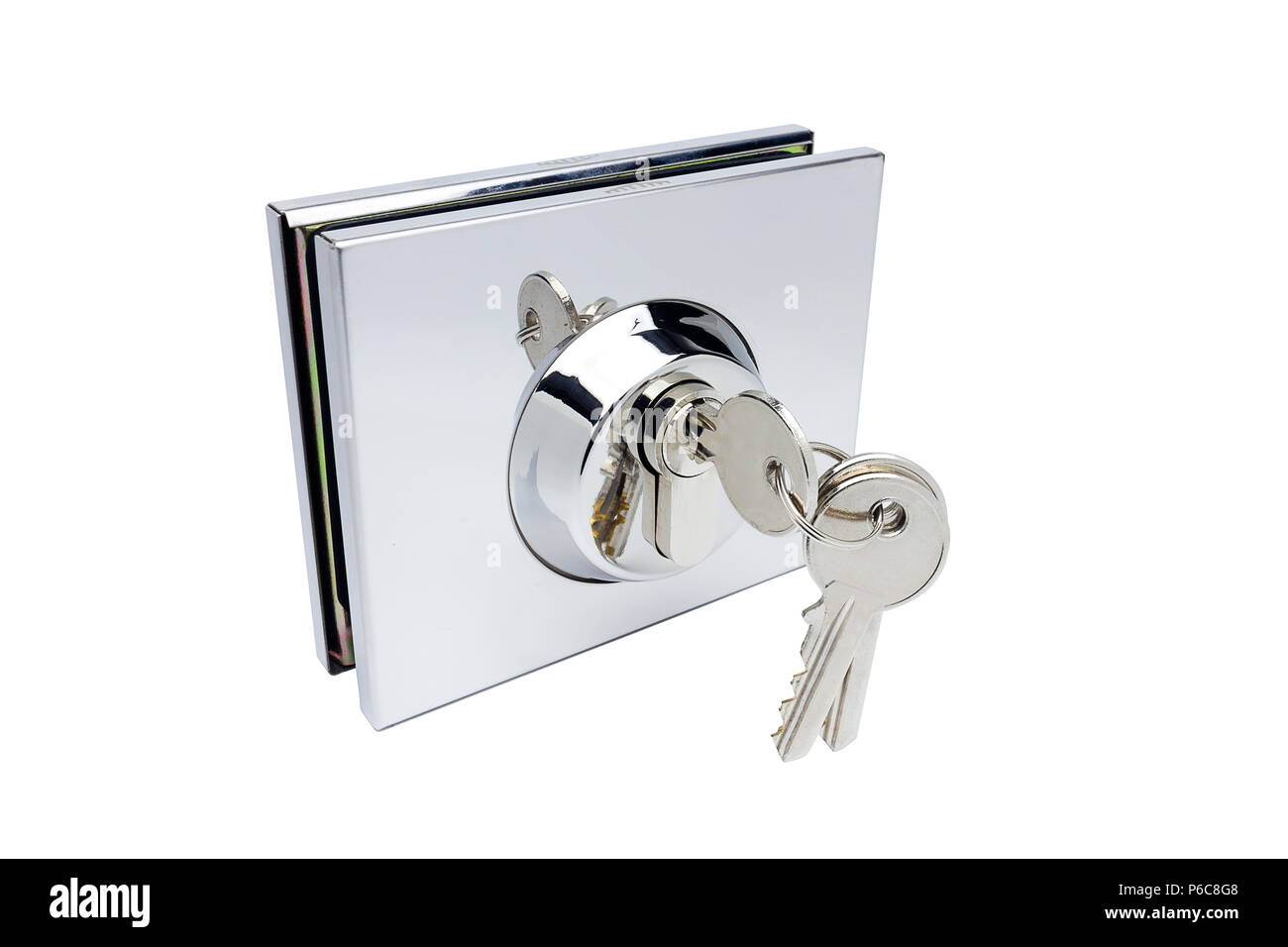 Isolated metal door lock with keys on white background Stock Photo - Alamy