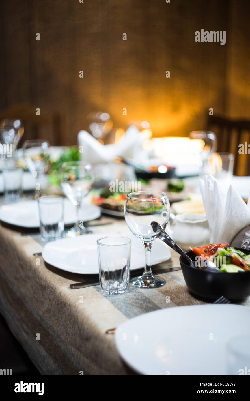 Traditional georgian table serving supra with greens and salads Stock ...