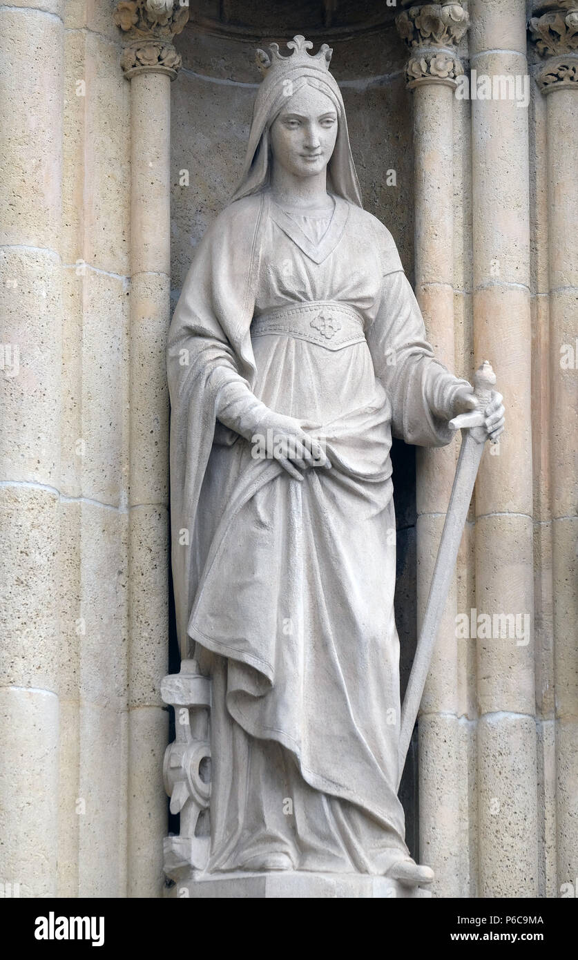 Statue of Saint Catherine of Alexandria on the portal of the cathedral ...