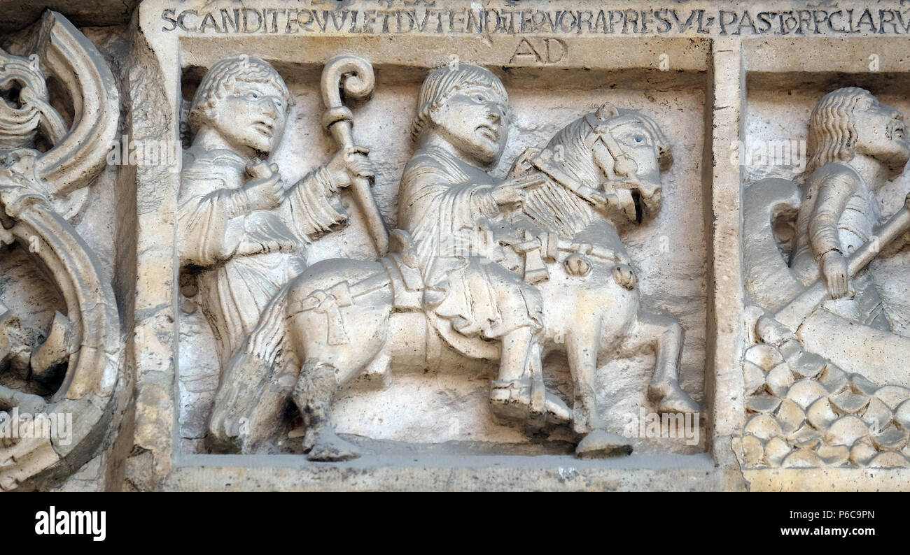 Scenes from the life of St. Geminianus, bass relief by Wiligelmo ...