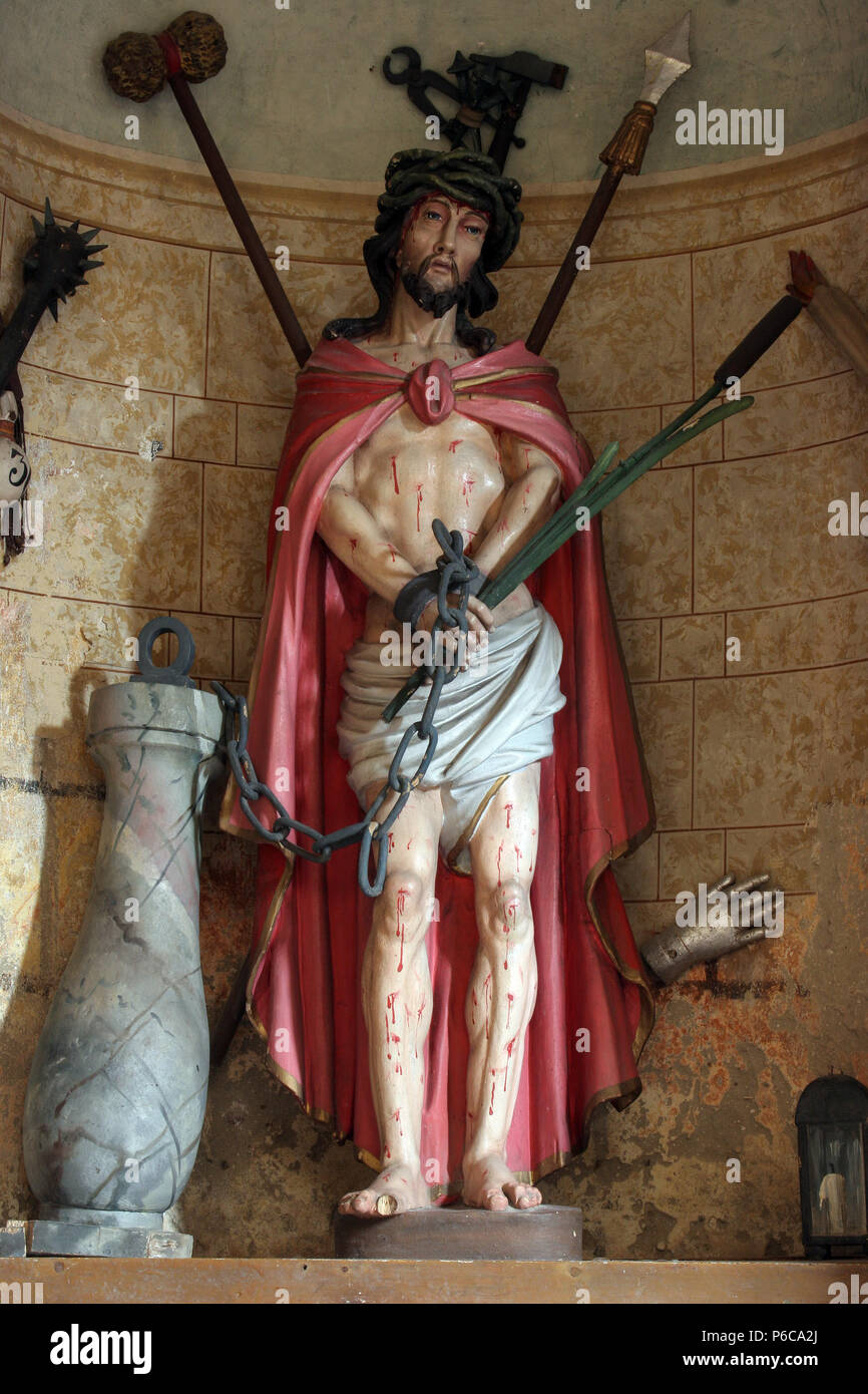 Christ Bound, statue on the altar in the parish church of Assumption in ...