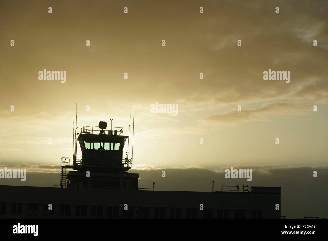 Dublin Airport control tower at sunset Stock Photo - Alamy