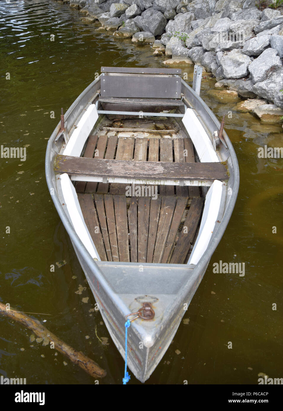 neglected old and rotten row boat made of metal and wood, old wooden ...