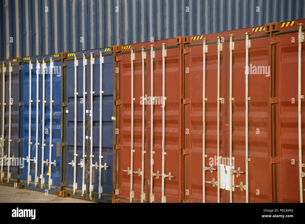 Cargo containers stacked in port. Container port or terminal Stock ...