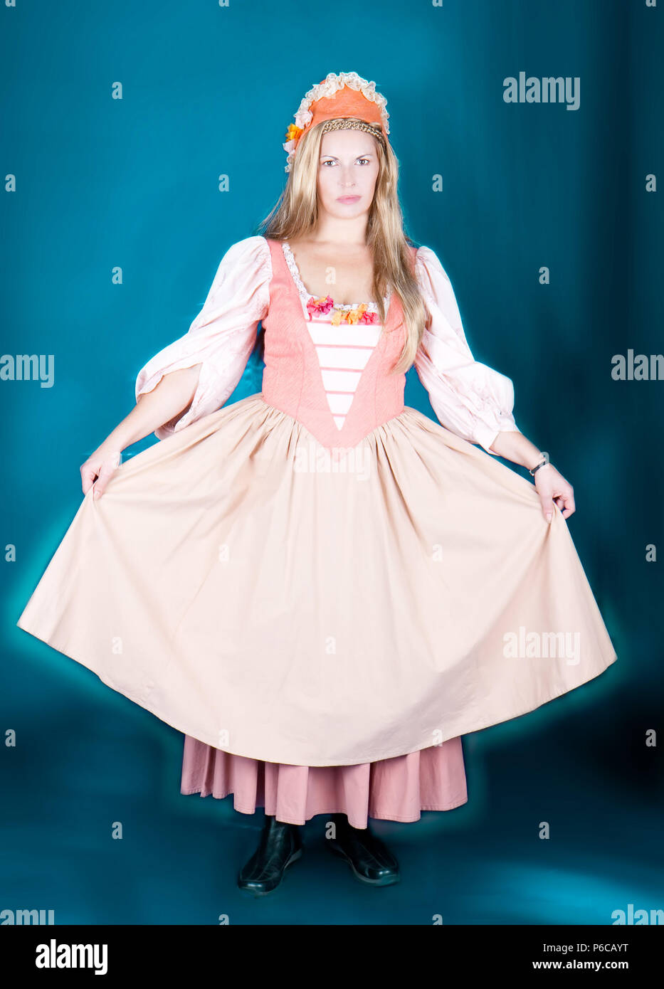 Great fancy-dress woman in Renaissance style, studio shot Stock Photo ...