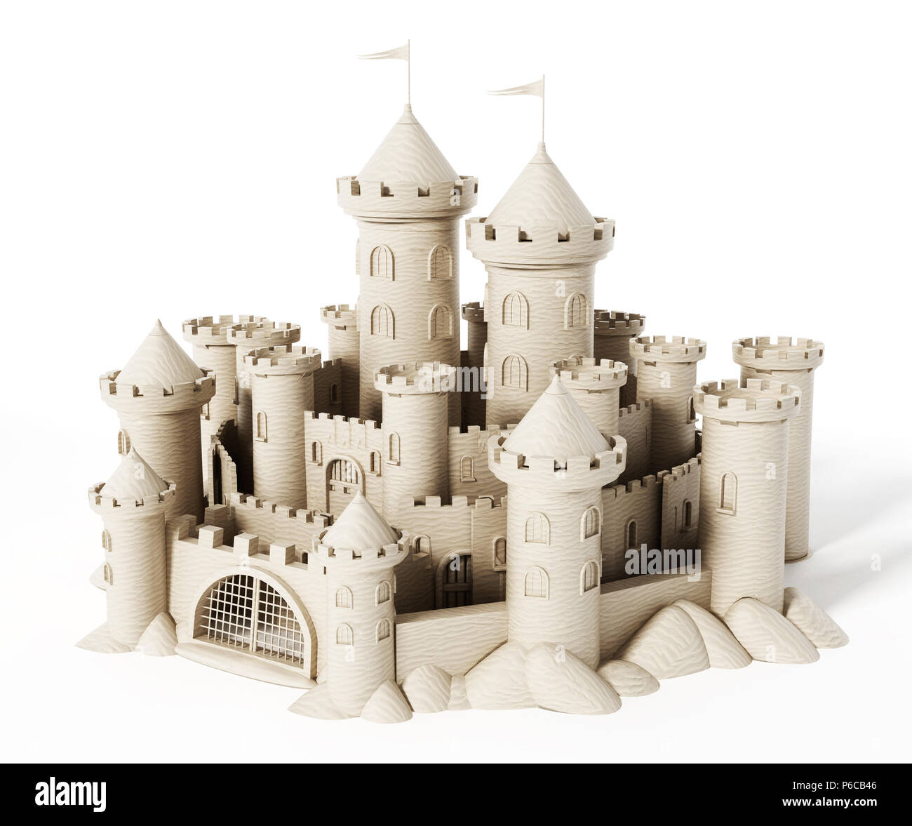 Elaborate sandcastle isolated on white background. 3D illustration ...