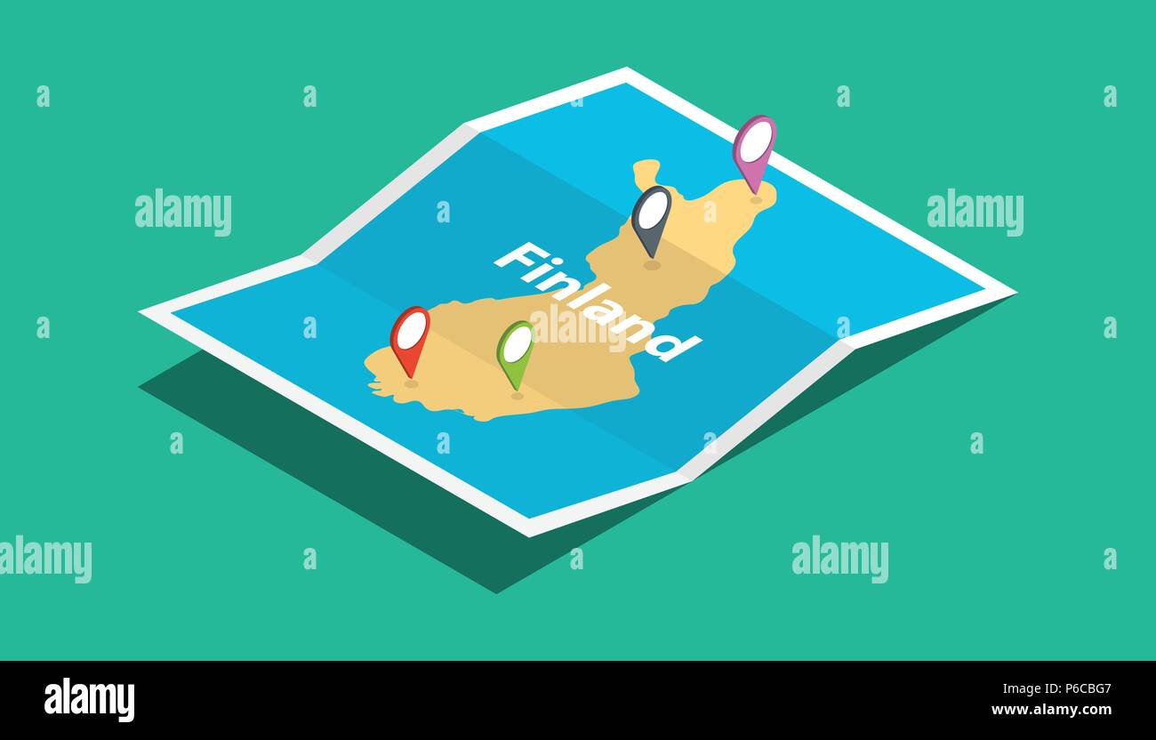 finland explore maps with isometric style and pin location tag on top ...
