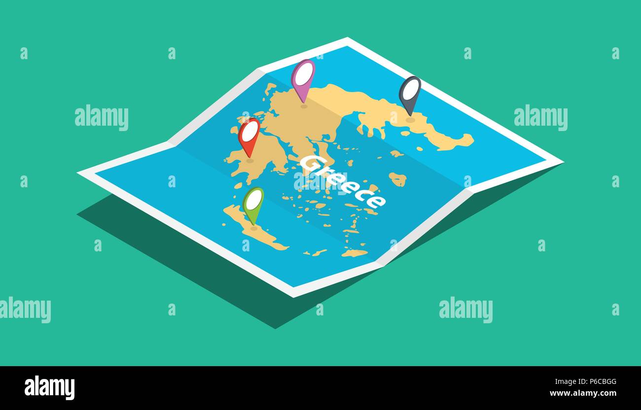 greece explore maps with isometric style and pin location tag on top ...