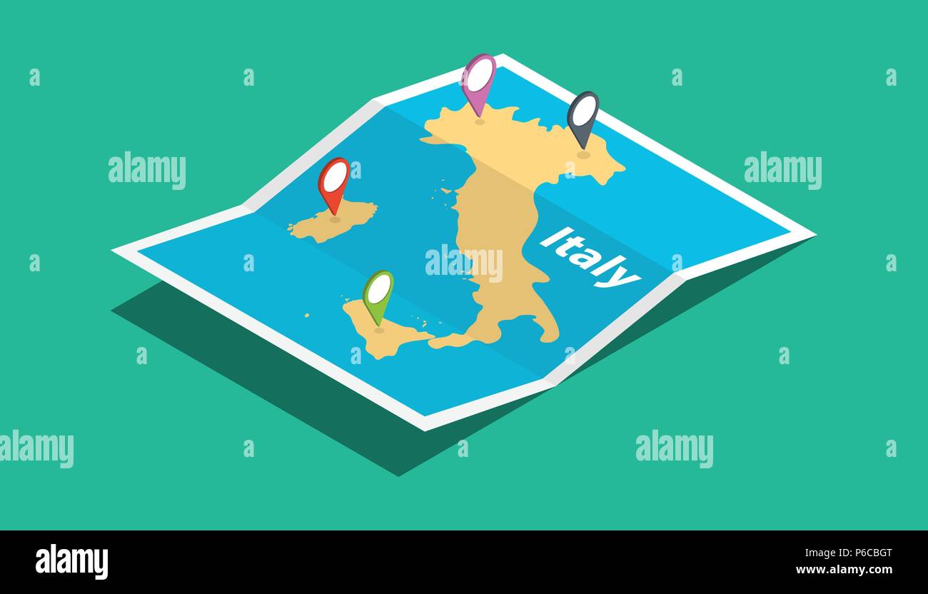 italy explore maps with isometric style and pin location tag on top ...