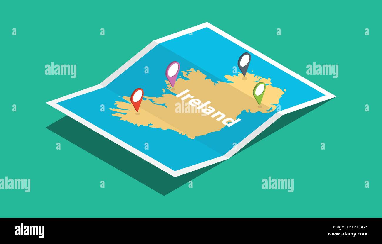 ireland explore maps with isometric style and pin location tag on top ...