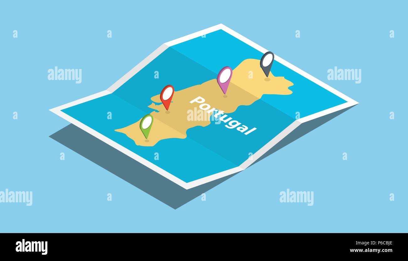potugal explore maps country nation with isometric style and pin ...