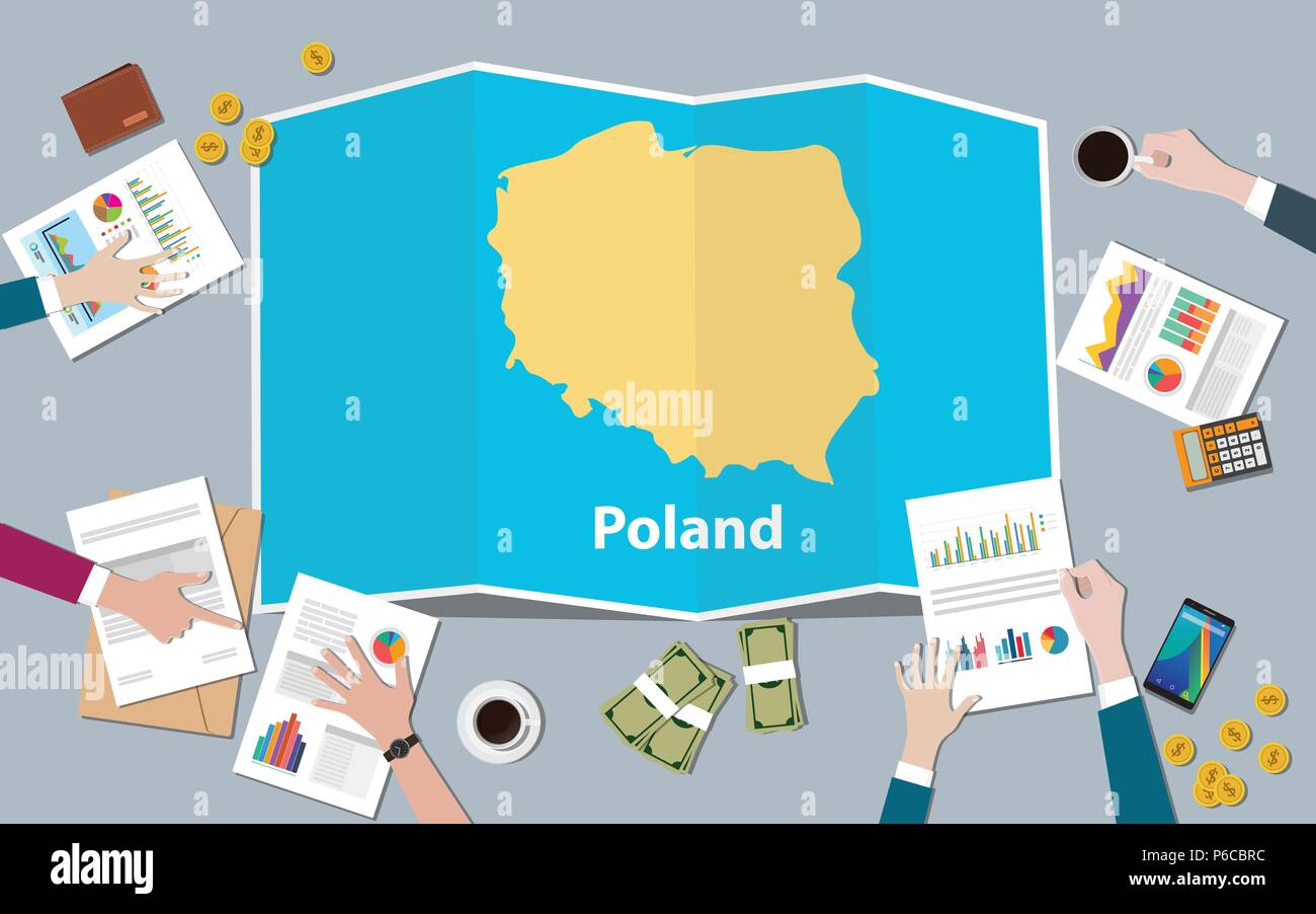 poland economy country growth nation team discuss with fold maps view ...
