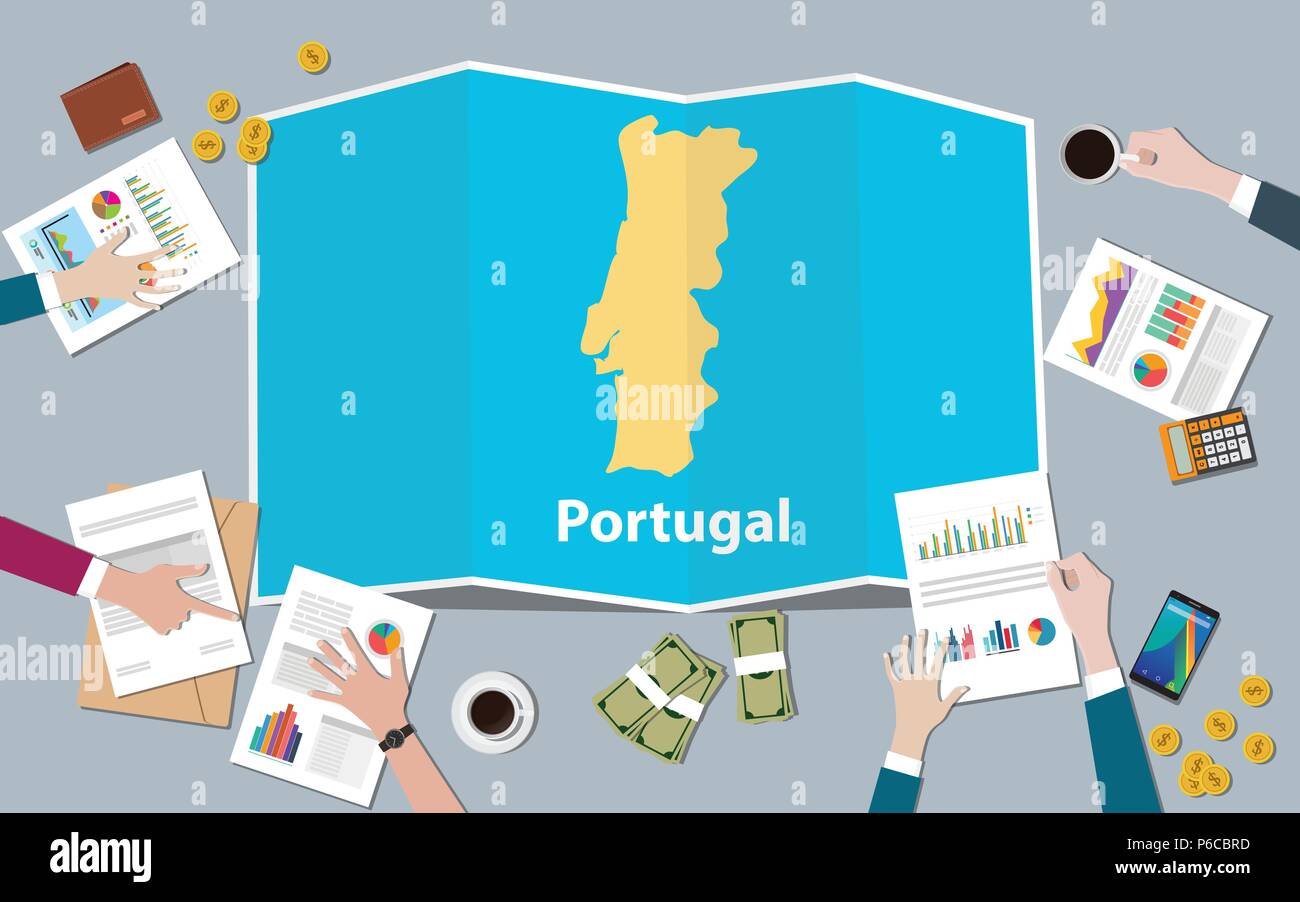 portugal economy country growth nation team discuss with fold maps view ...