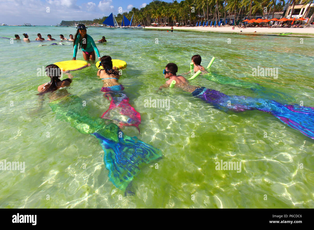 Philippines, Boracay Island. White Beach. Mermaid lessons Stock Photo ...