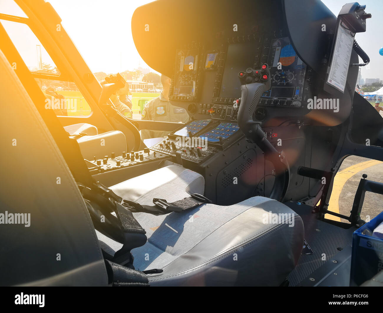 Helicopter cockpit with control panels Stock Photo - Alamy
