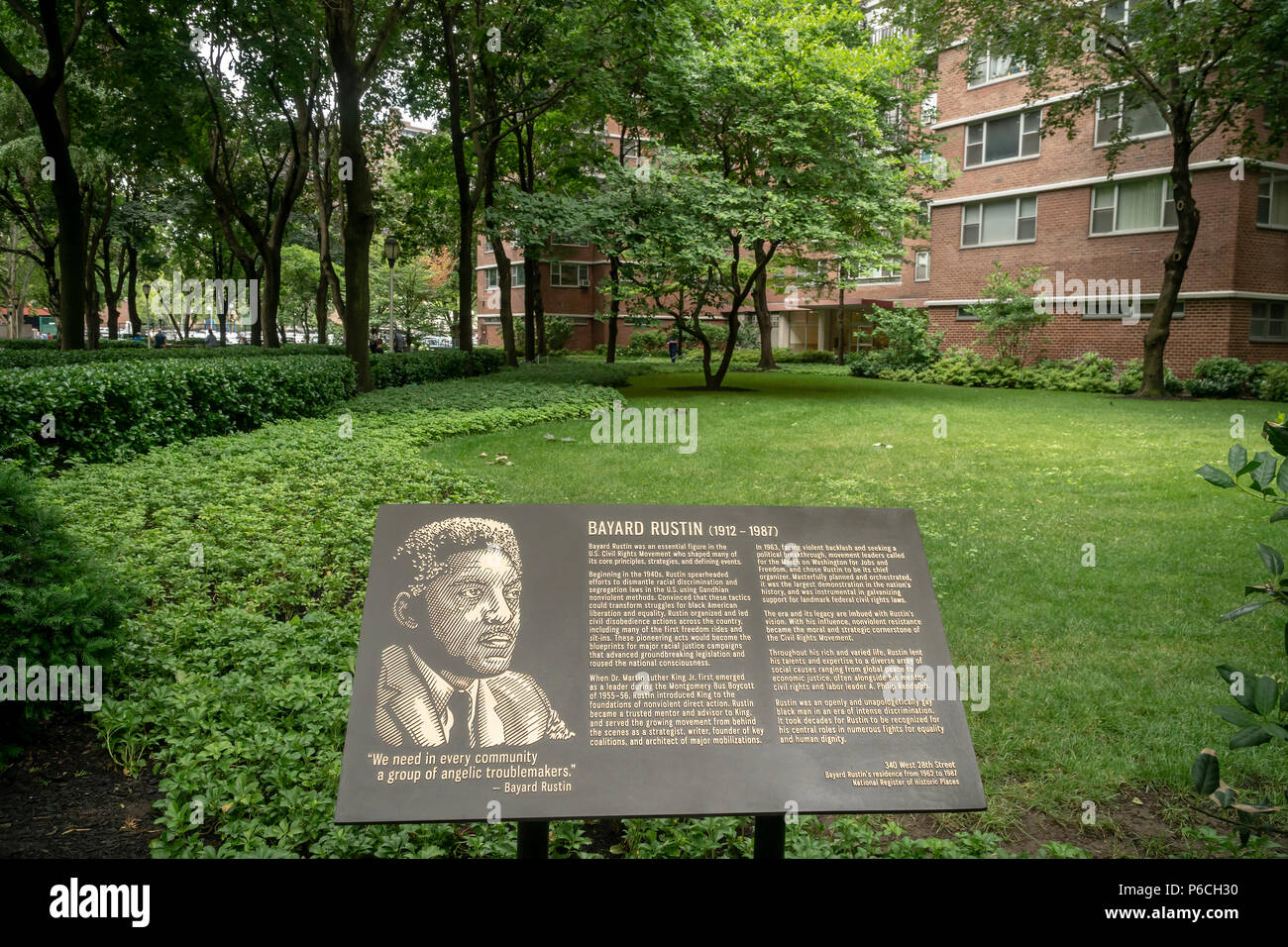 A commemorative plaque for civil rights activist Bayard Rustin is ...