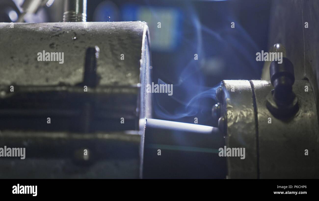 Pipes manufacturing production line. Manufacture of plastic water pipes ...