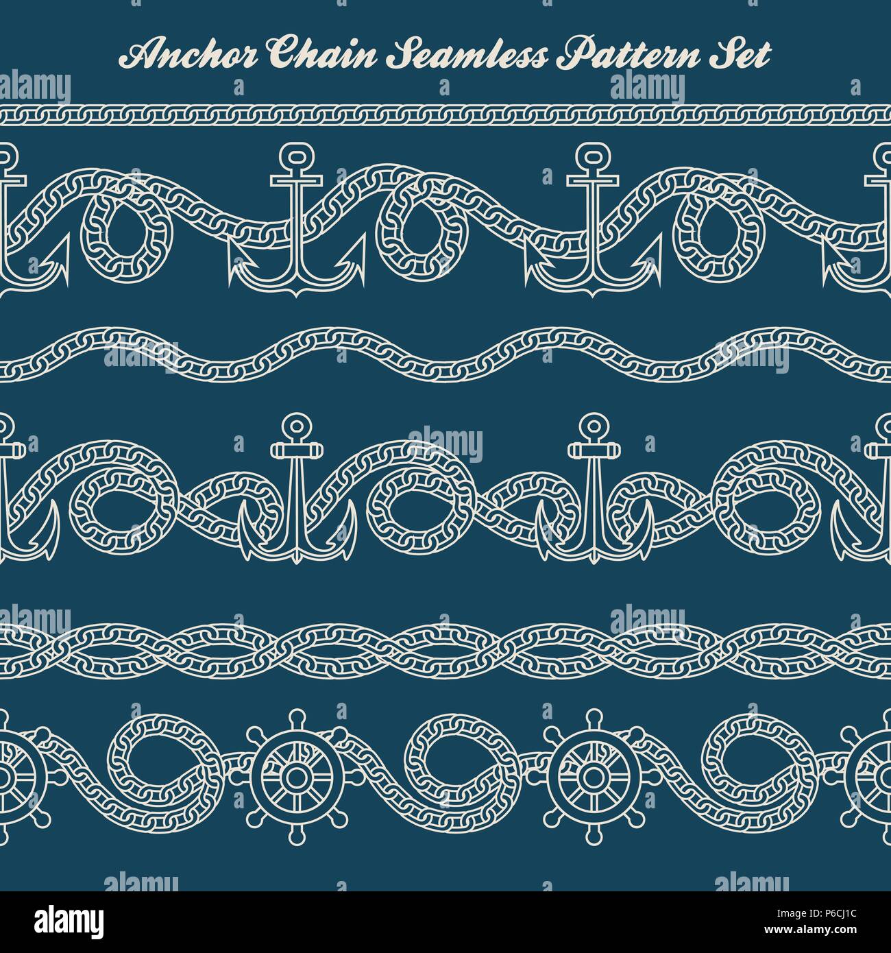 Six nautical patterns with anchor and chain. Vector illustration Stock ...