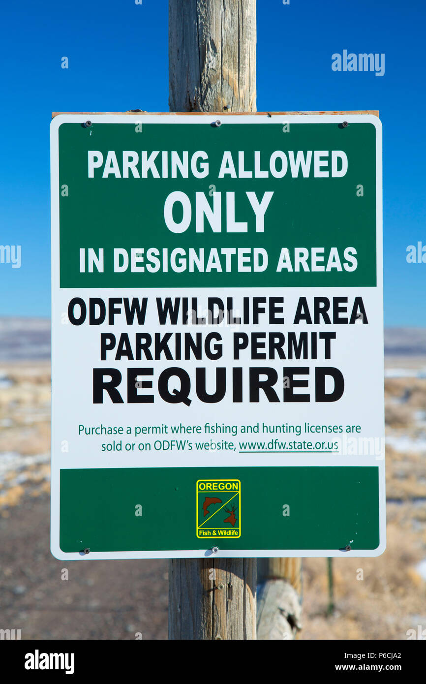 Parking pass sign, Summer Lake Wildlife Area, Oregon Outback Scenic ...