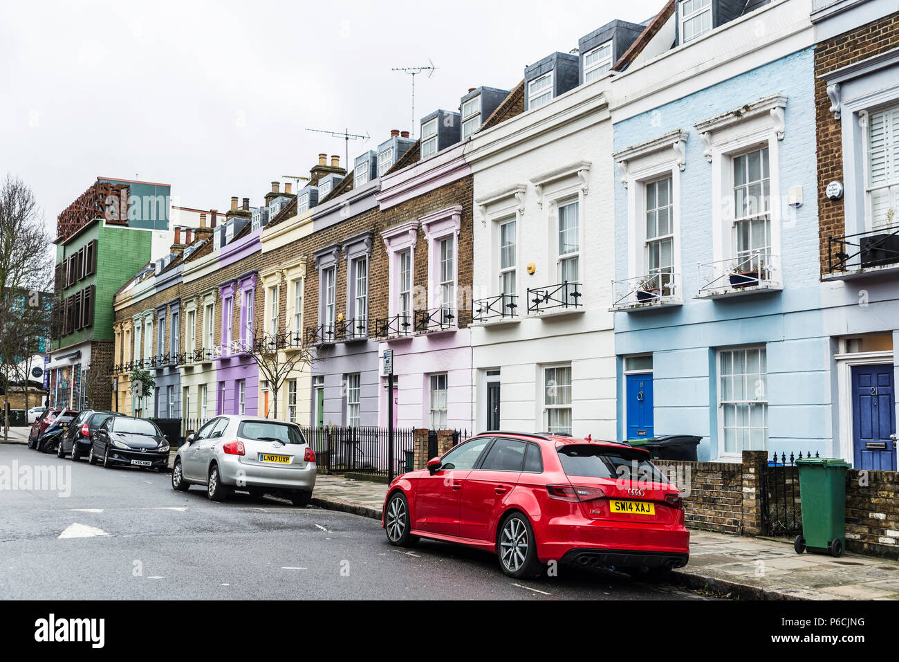 London, England UK - December 31, 2017: Street of a residential ...
