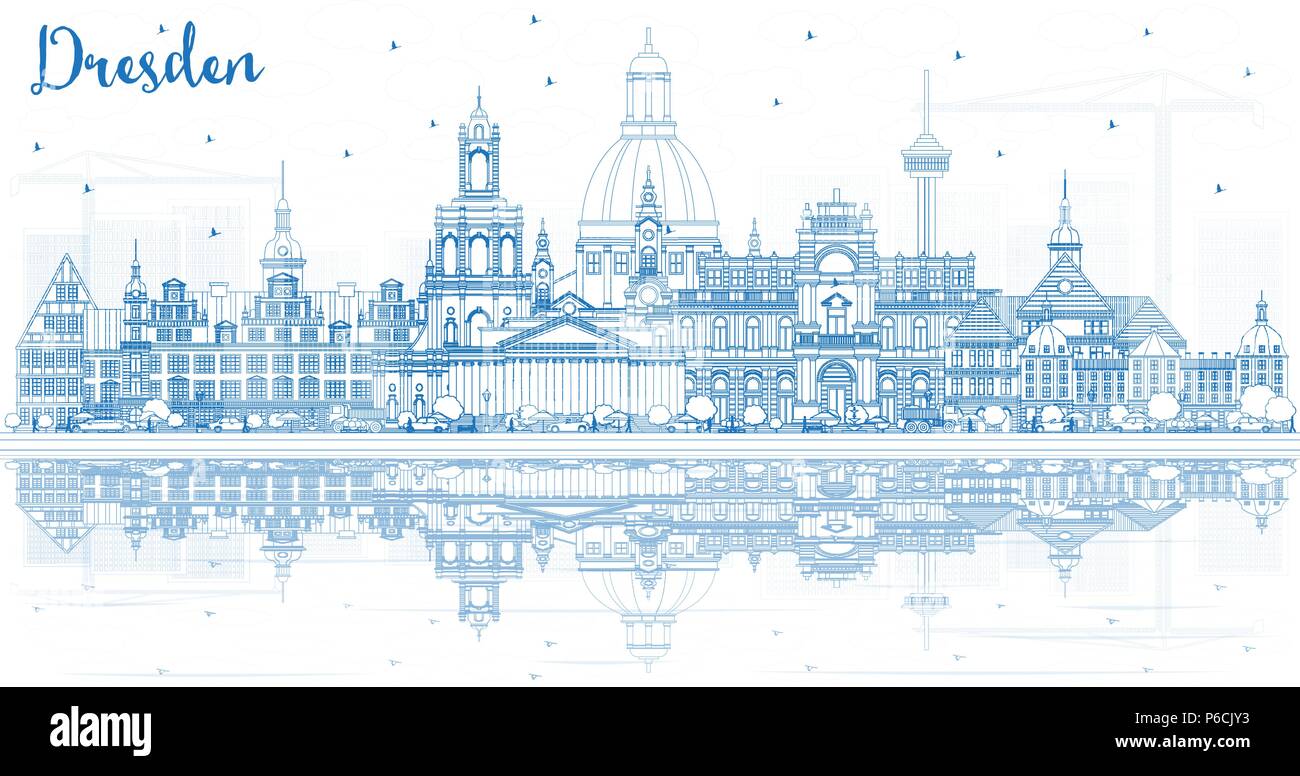 Outline Dresden Germany City Skyline with Blue Buildings and ...
