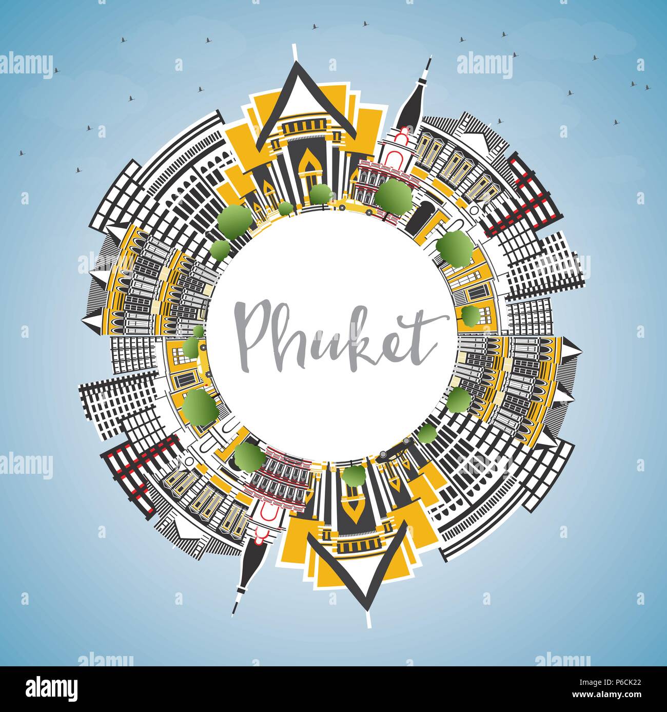 Phuket Thailand City Skyline with Color Buildings, Blue Sky and Copy ...