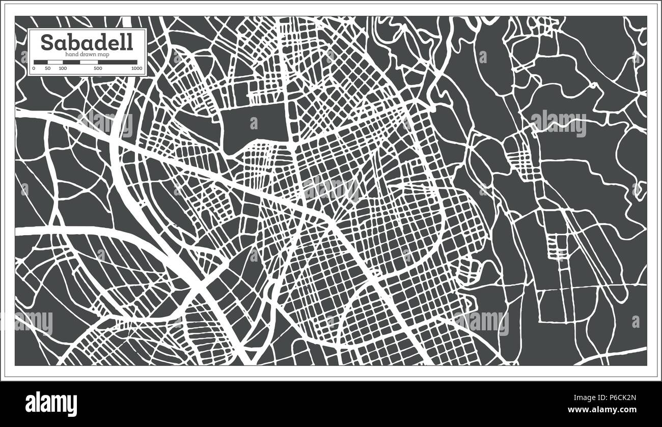 Sabadell Spain City Map in Retro Style. Outline Map. Vector ...