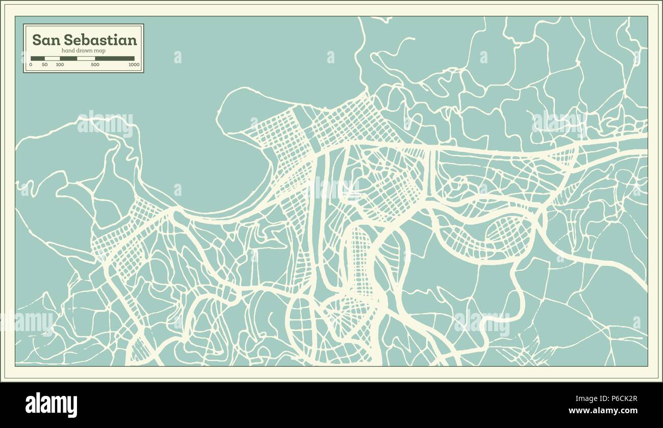 San Sebastian Spain City Map in Retro Style. Outline Map. Vector ...