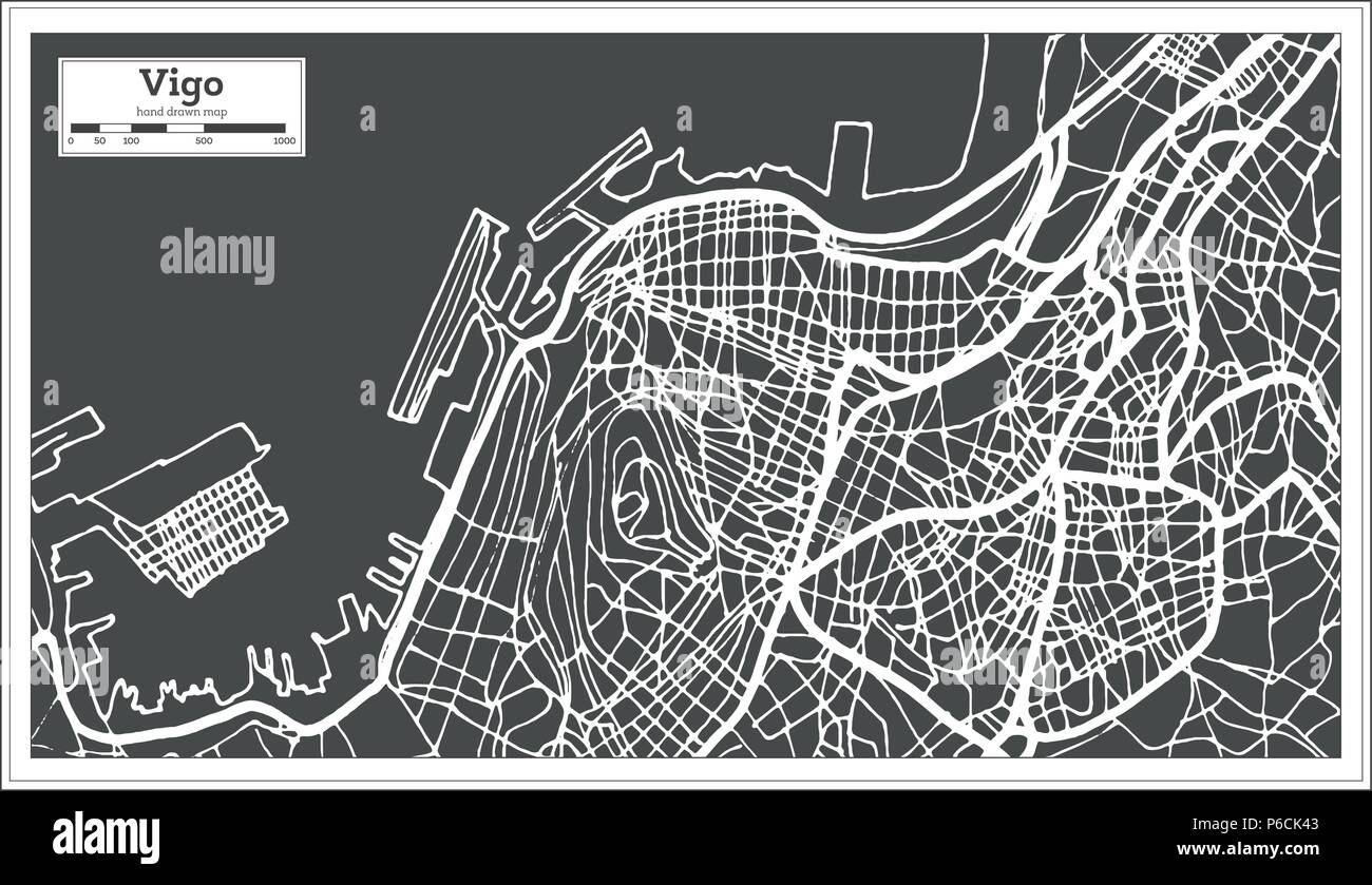 Vigo Spain City Map in Retro Style. Outline Map. Vector Illustration ...
