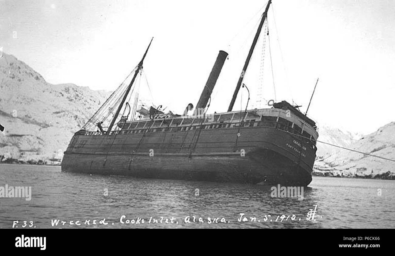 . English: Wreck of the FARALLON, Iliamna Bay, January 1910 . English ...