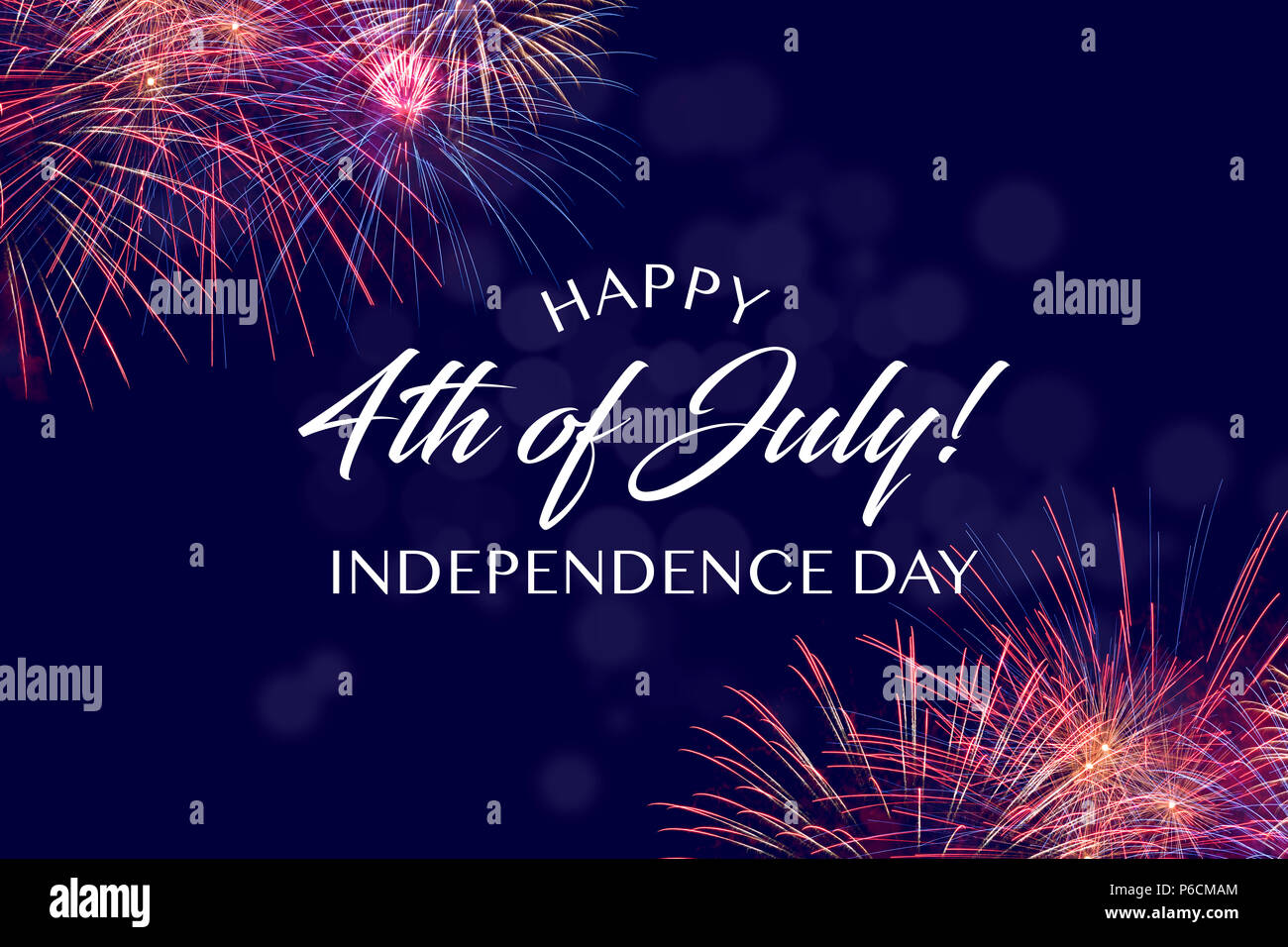 Happy July 4th Greeting with blue background with bokeh Stock Photo - Alamy