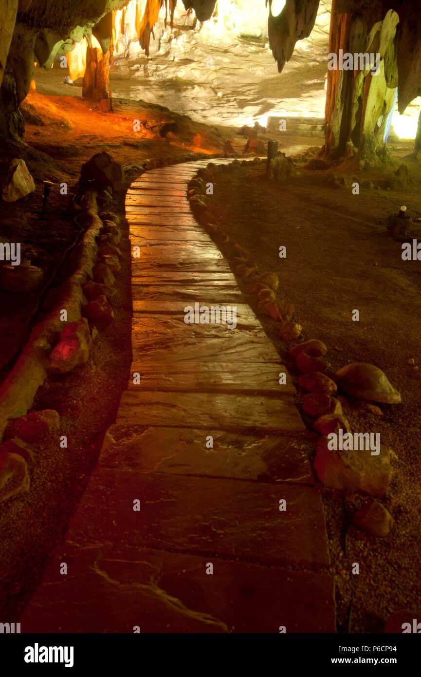 Footpath in the colorful limestone formations at Khao Bin Cave in ...