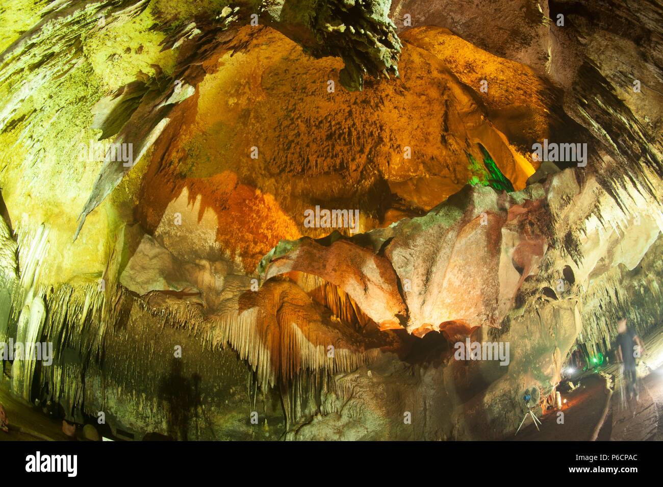 The colorful limestone formations at Khao Bin Cave in Thailand Stock ...