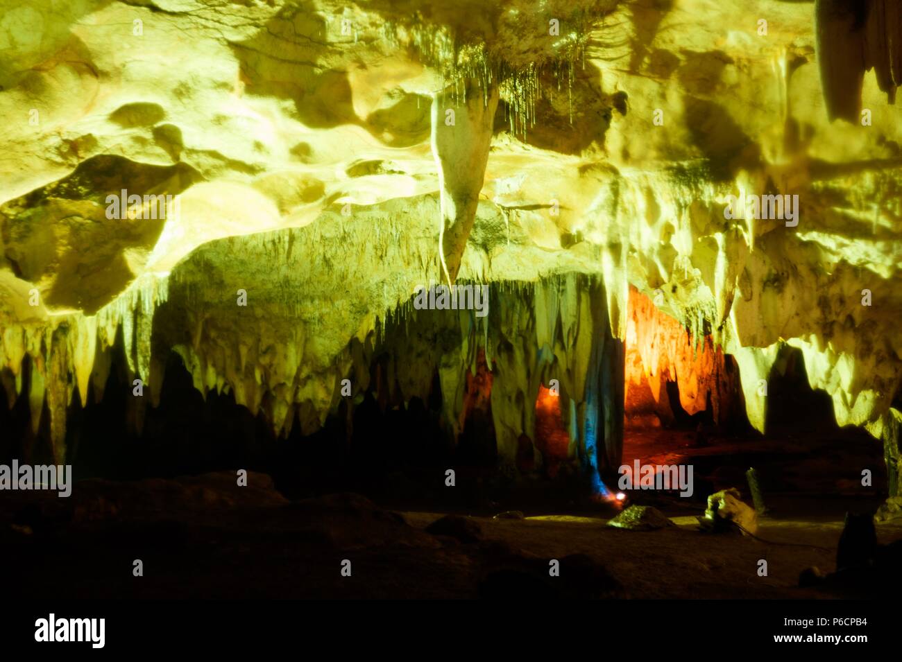 The colorful limestone formations at Khao Bin Cave in Thailand Stock ...