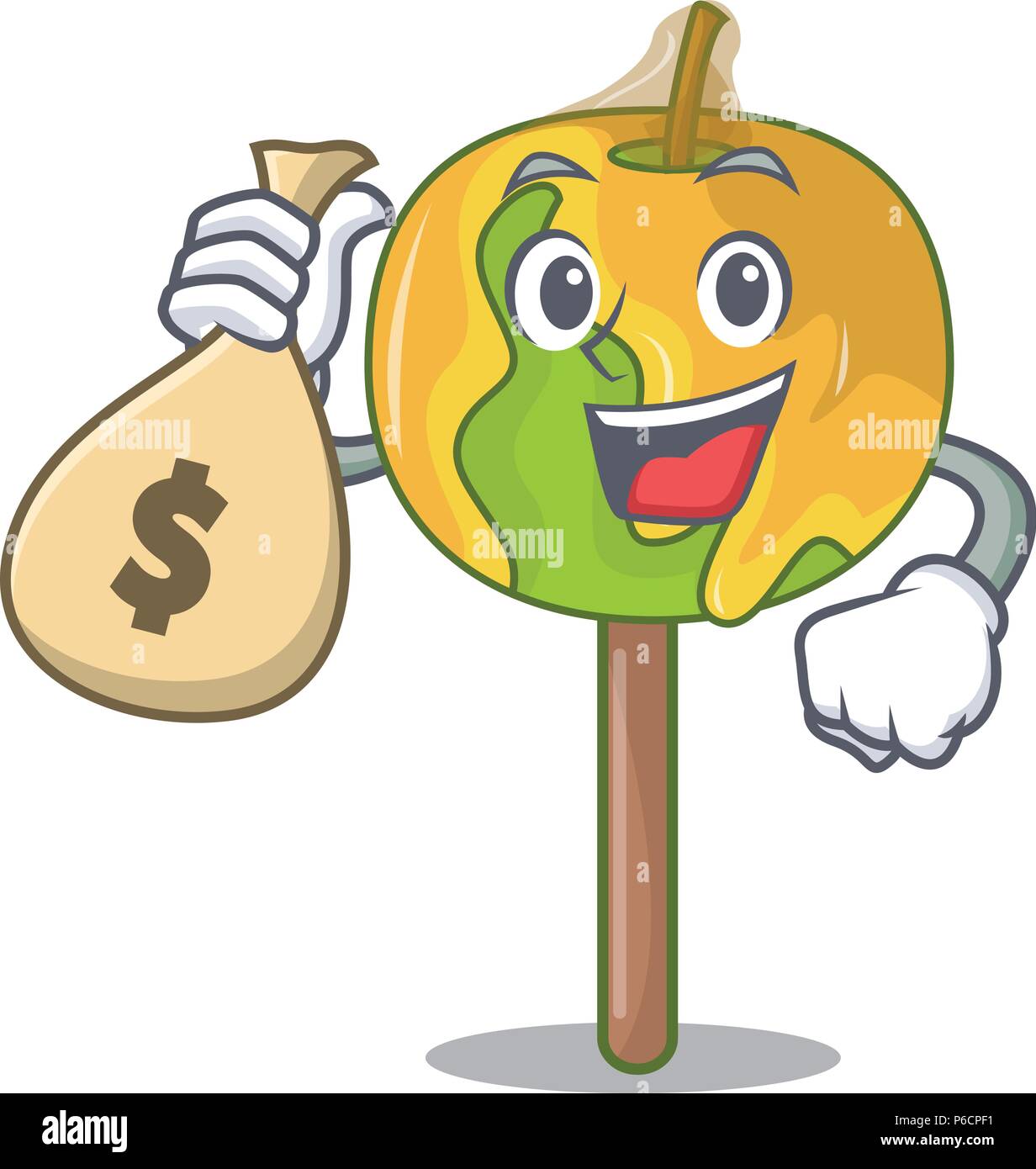With money bag red apple funny character for vegetarian cartoon vector ...