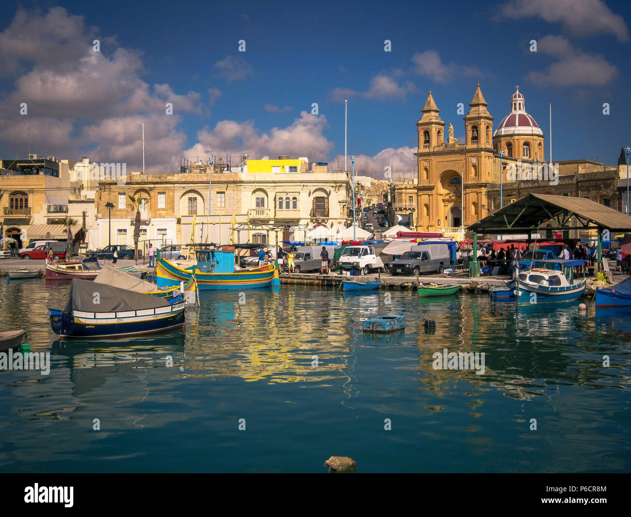 Colorful boats docked and anchored in Mediterranean Harbor Stock Photo ...