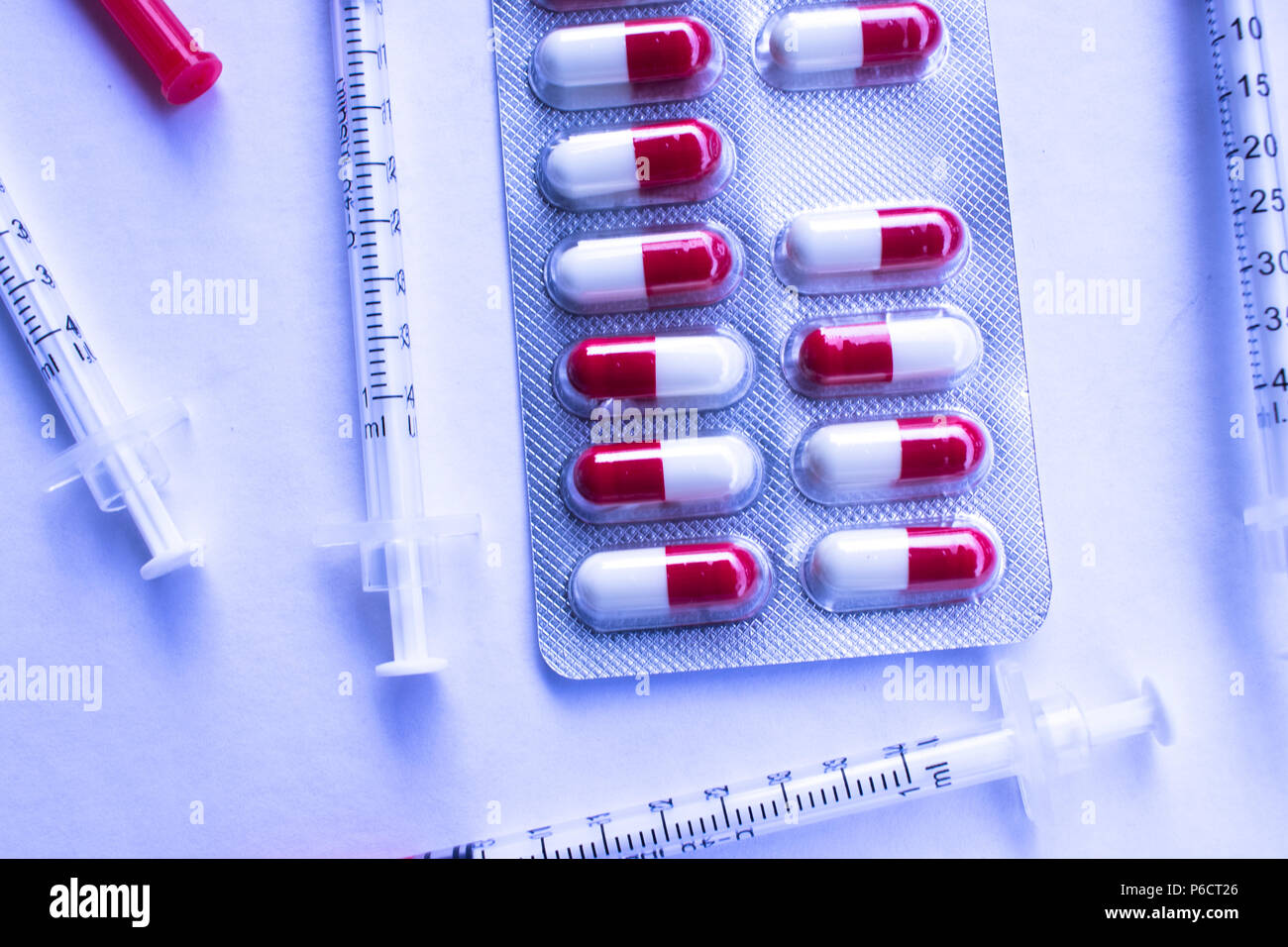 Medical prescription drug pills blister pack of red and white ...