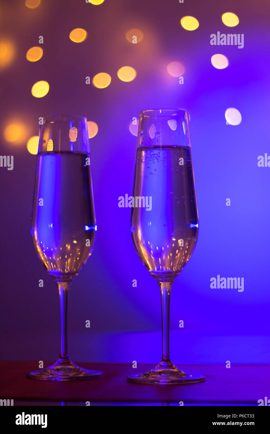 Champagne sparkling wine glasses of prosecco cava in nightclub party ...
